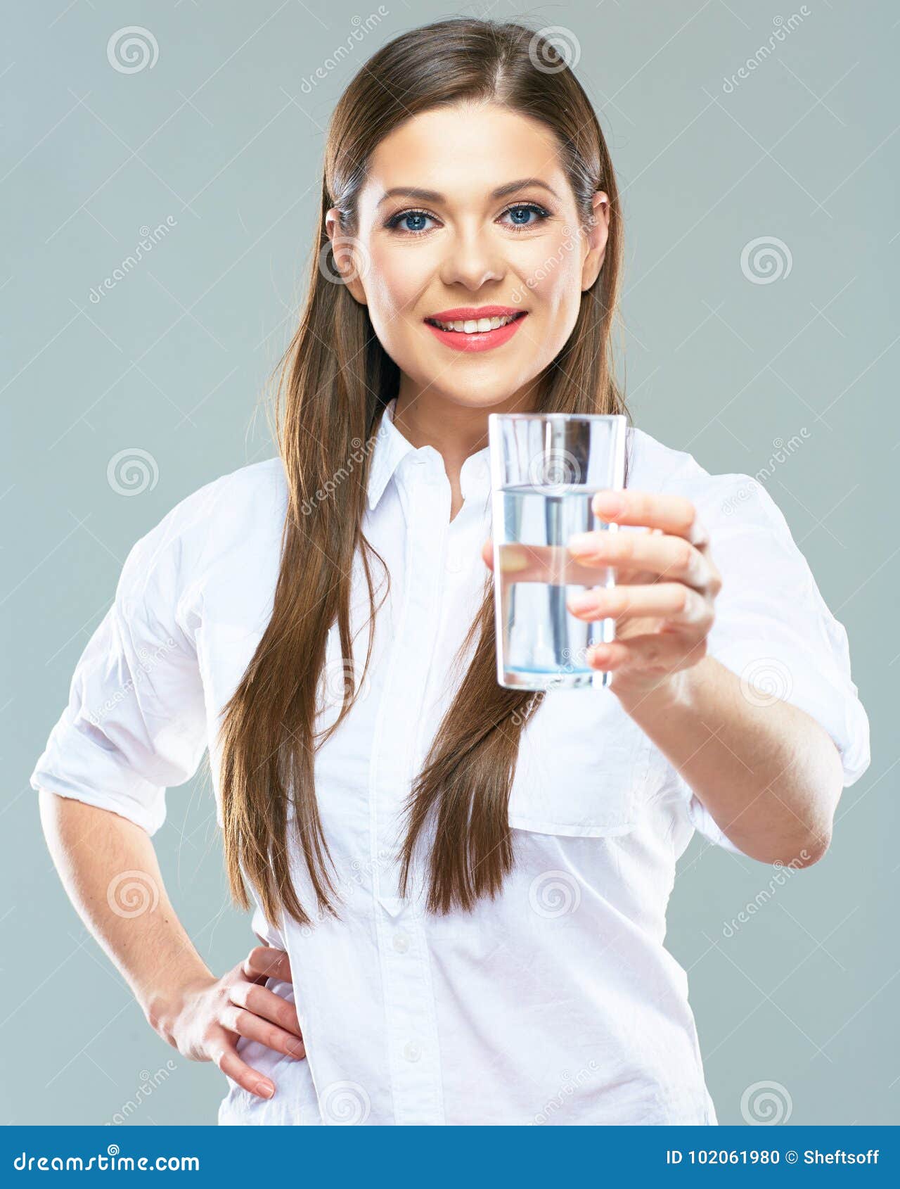 Smiling Woman Holding Water Glass. Isolated Portrait of Young M Stock ... Smiling Woman Holding Water Glass. Isolated Portrait of Young M Stock ...