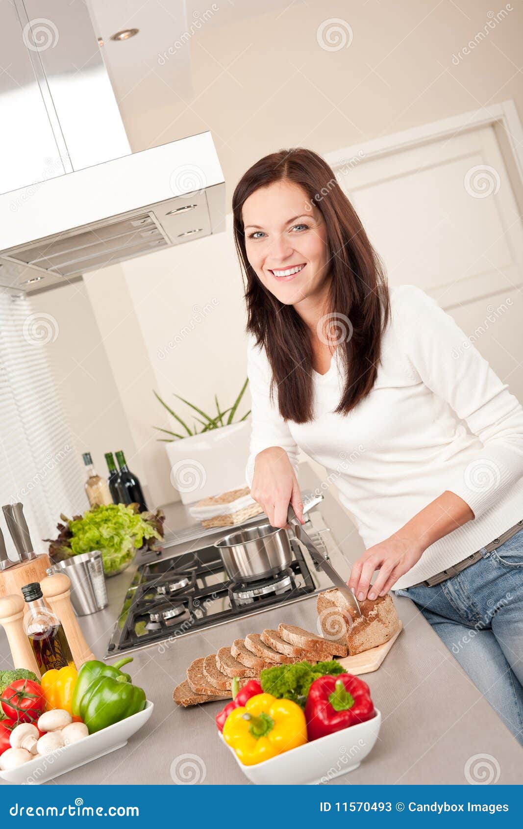 Smiling Woman in the Kitchen Stock Image - Image of caucasian, interior ...
