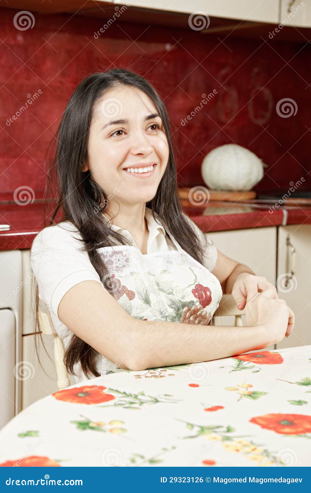 Smiling woman in kitchen stock photo. Image of housewife - 29323126