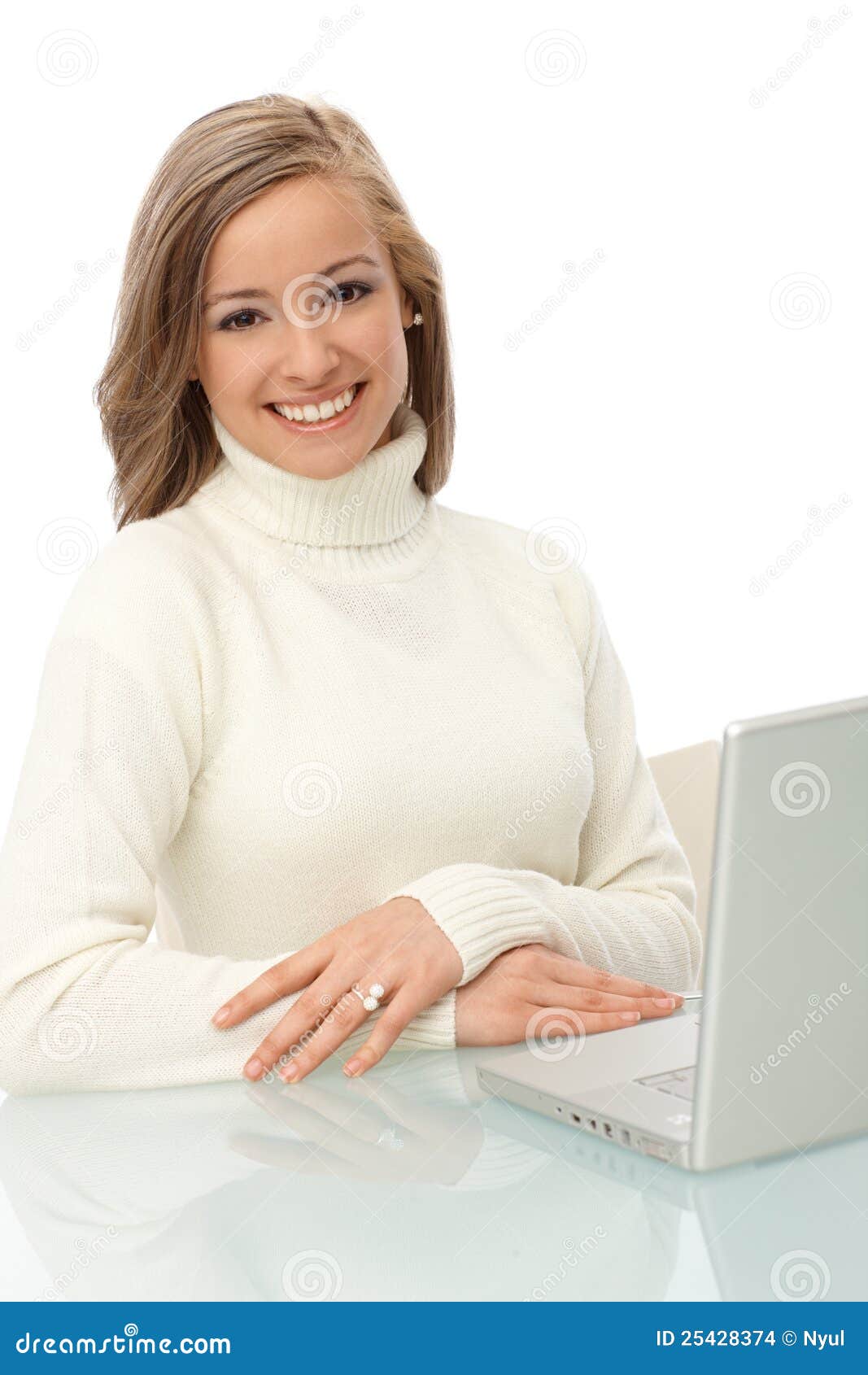 Smiling woman with laptop stock photo. Image of beauty - 25428374