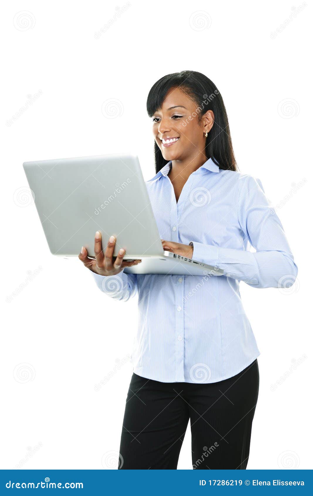 Smiling Woman with Laptop Computer Stock Image - Image of person ...