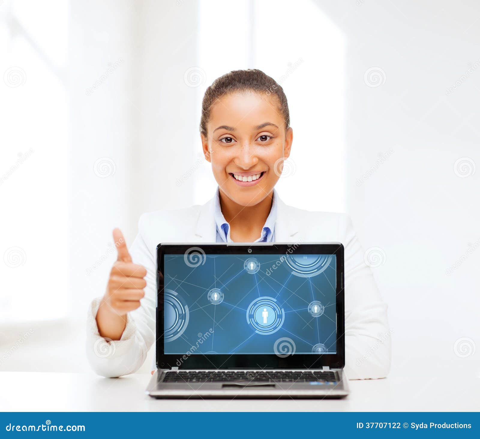 Smiling Woman with Laptop Computer Stock Photo - Image of adult ...