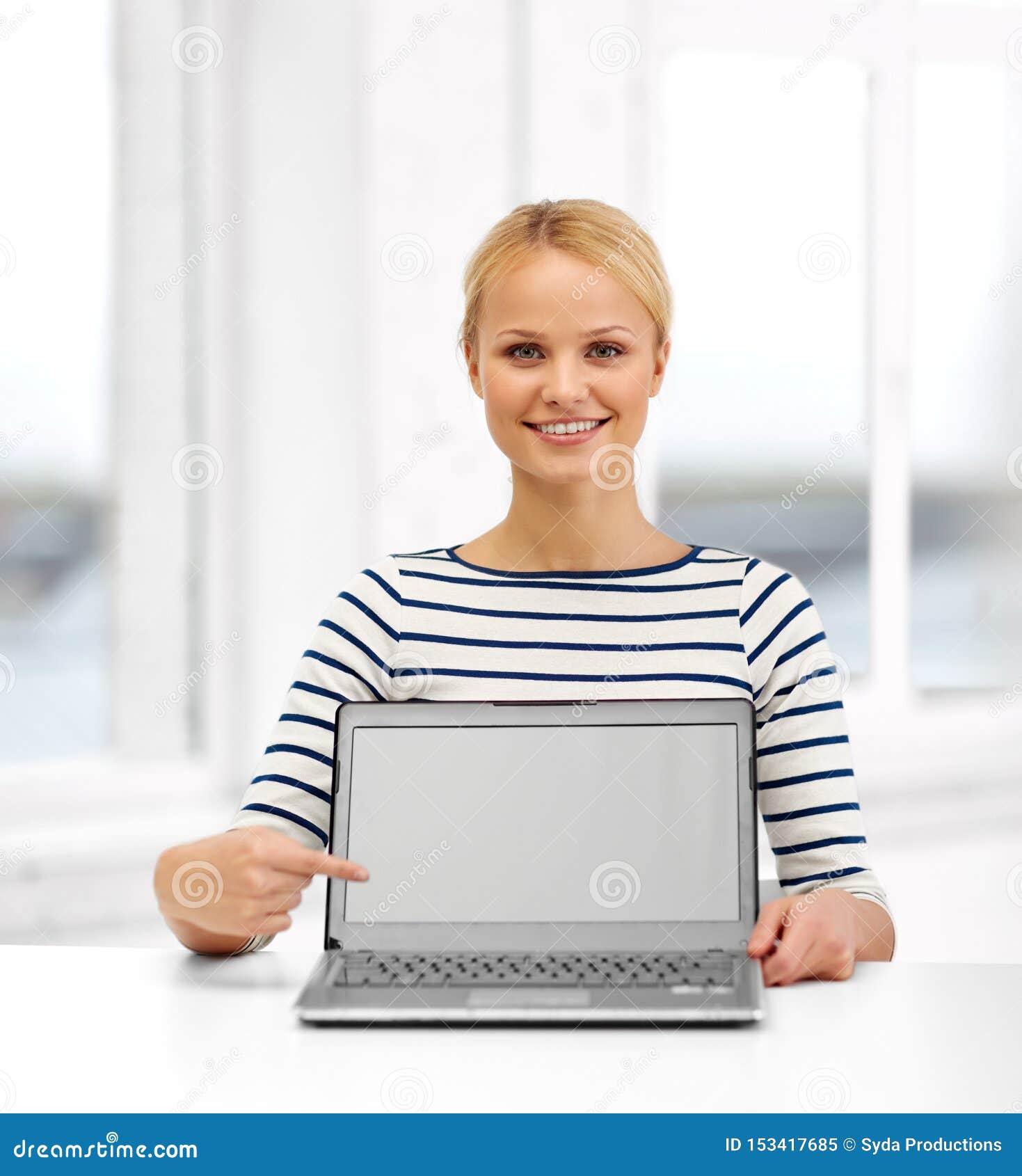 Smiling Woman with Laptop Computer at Office Stock Image - Image of ...