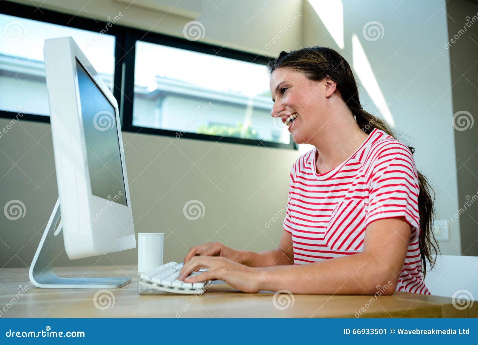 Smiling Woman Laughing at Her Computer Stock Image - Image of mouse ...