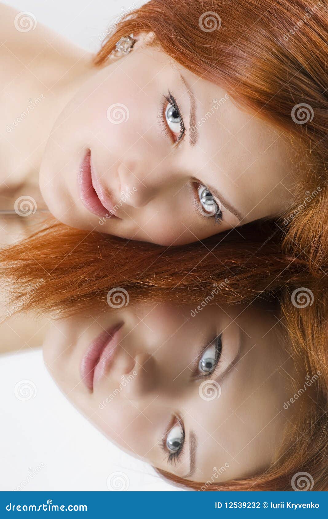 Smiling Woman Laying on the Mirror Stock Photo - Image of complexion ...