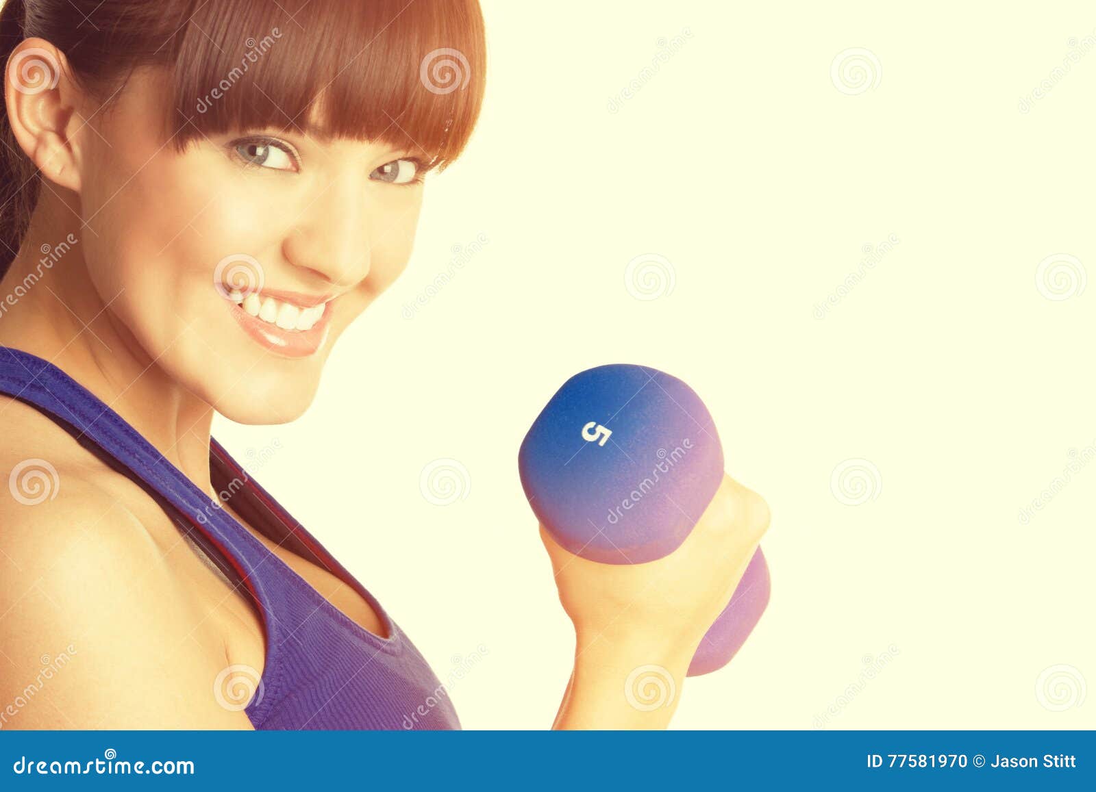 Smiling Woman LIfting Weights Stock Photo - Image of filter, healthy ...