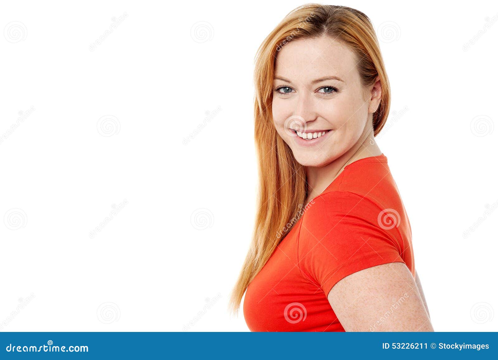 Smiling Woman Looking at Camera Stock Image - Image of pose, white ...