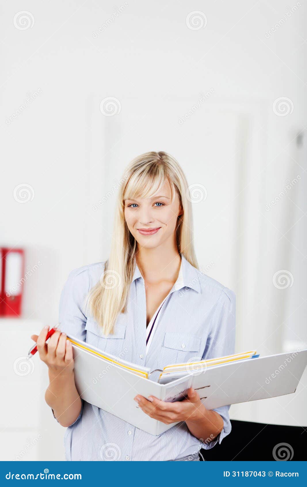 Smiling Woman Looking at Folder Stock Image - Image of female ...