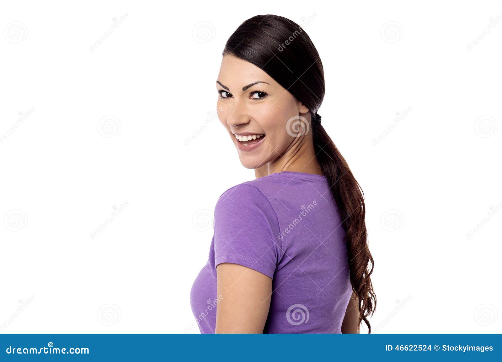 Smiling Woman Looking Over Shoulder Stock Photo - Image of cute, turned ...
