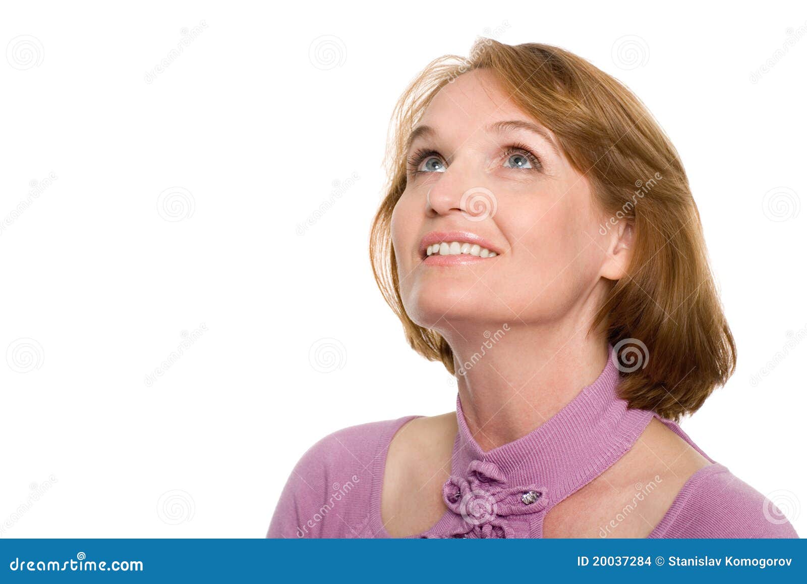 Smiling woman looking up stock photo. Image of happiness - 20037284