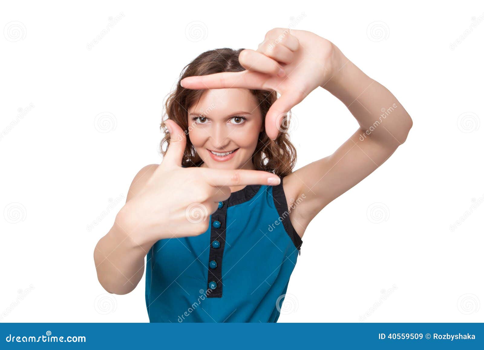 Smiling Woman Making a Frame with Fingers Stock Image - Image of ...