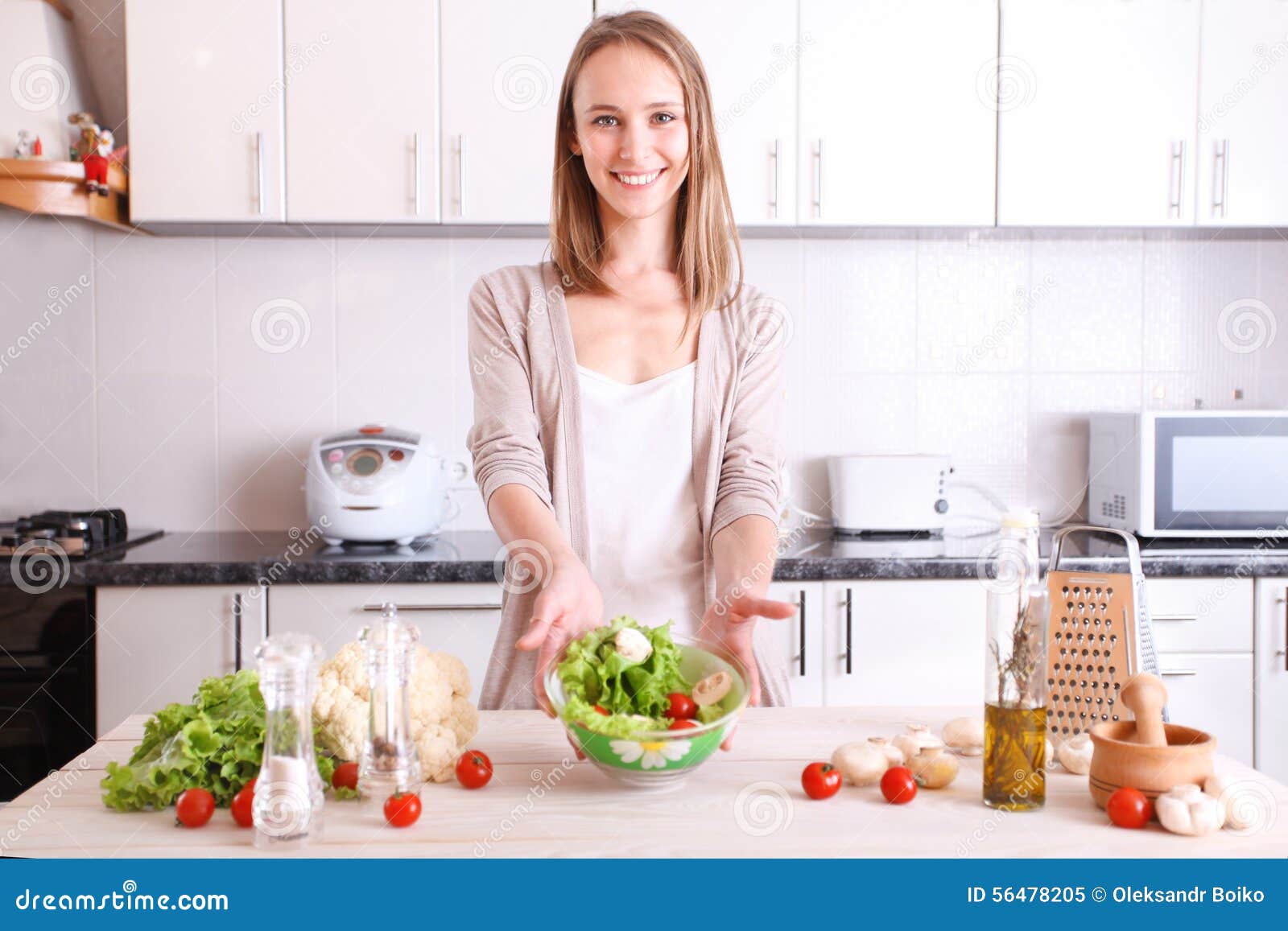 Smiling Woman Making Healthy Food Stock Image - Image of indoors ... Smiling Woman Making Healthy Food Stock Image - Image of indoors ...