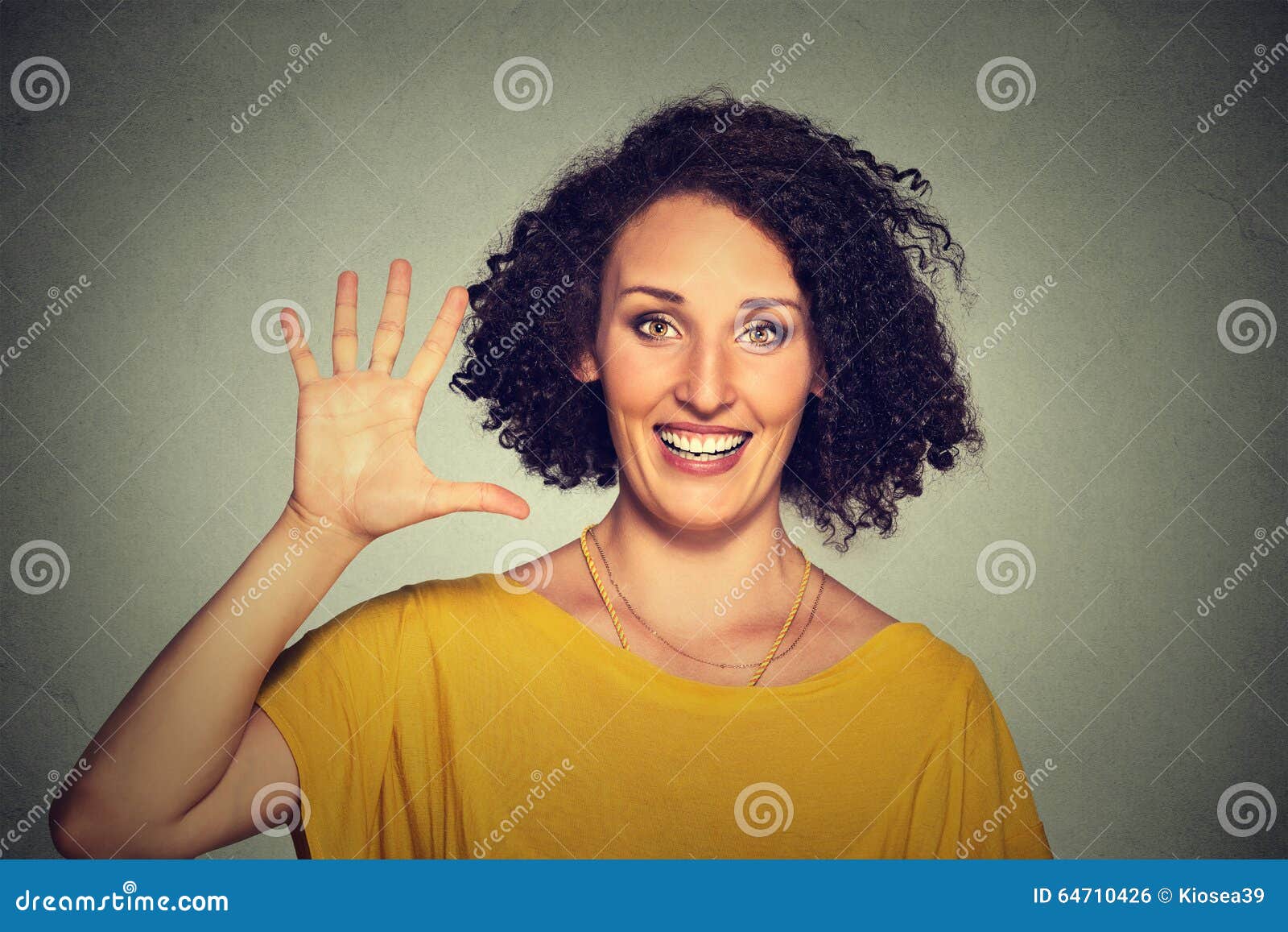 Smiling Woman Making High Five with Hand Stock Photo - Image of girl ...