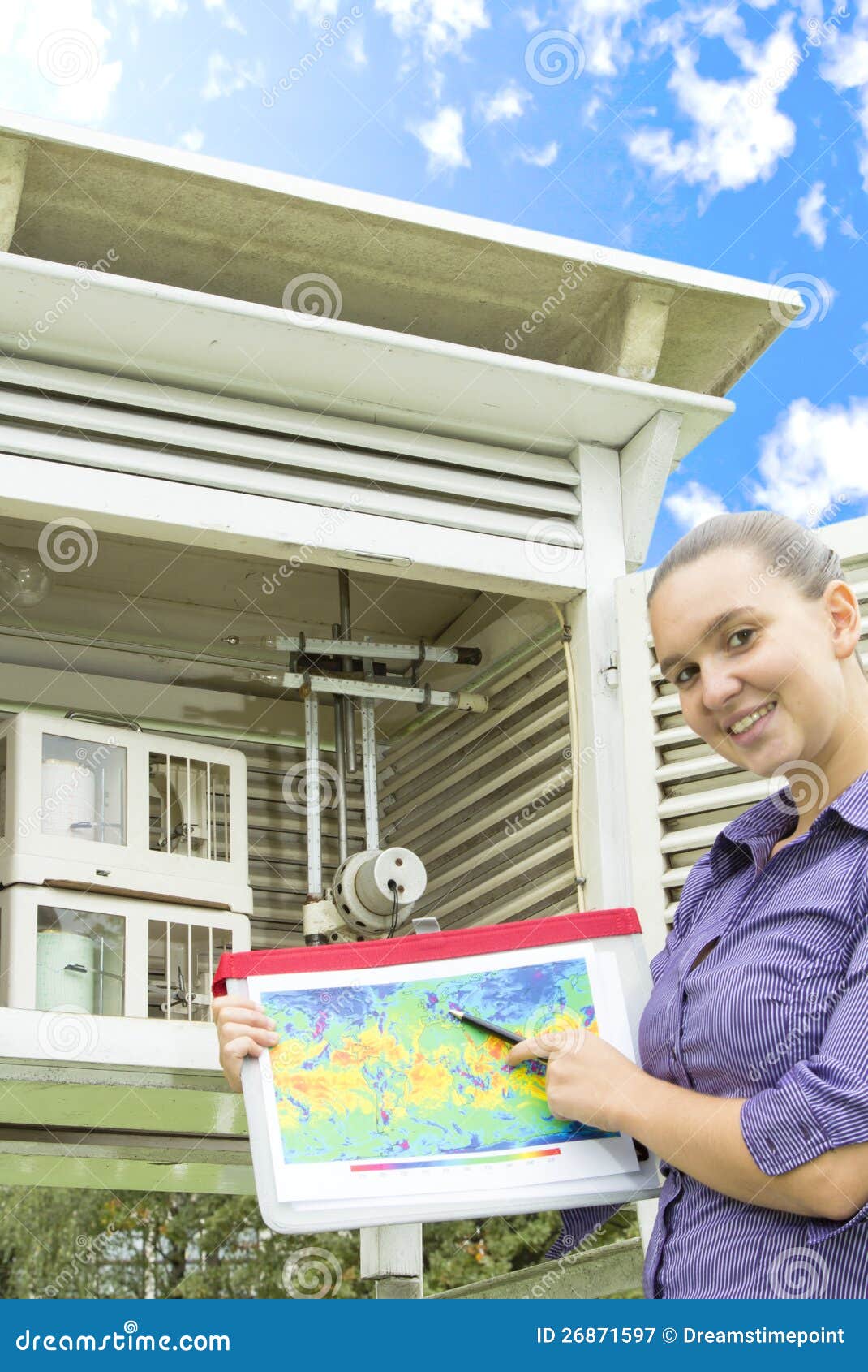 Smiling Woman Meteorologist Stock Image - Image of conditions, climate ...