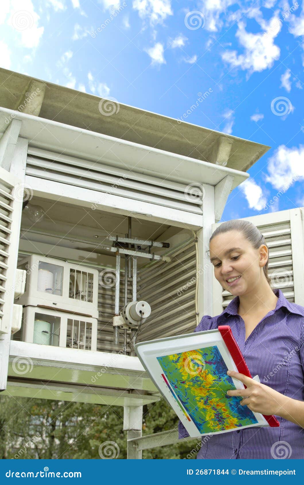 Smiling Woman Meteorologist Stock Photo - Image of meteorologic ...