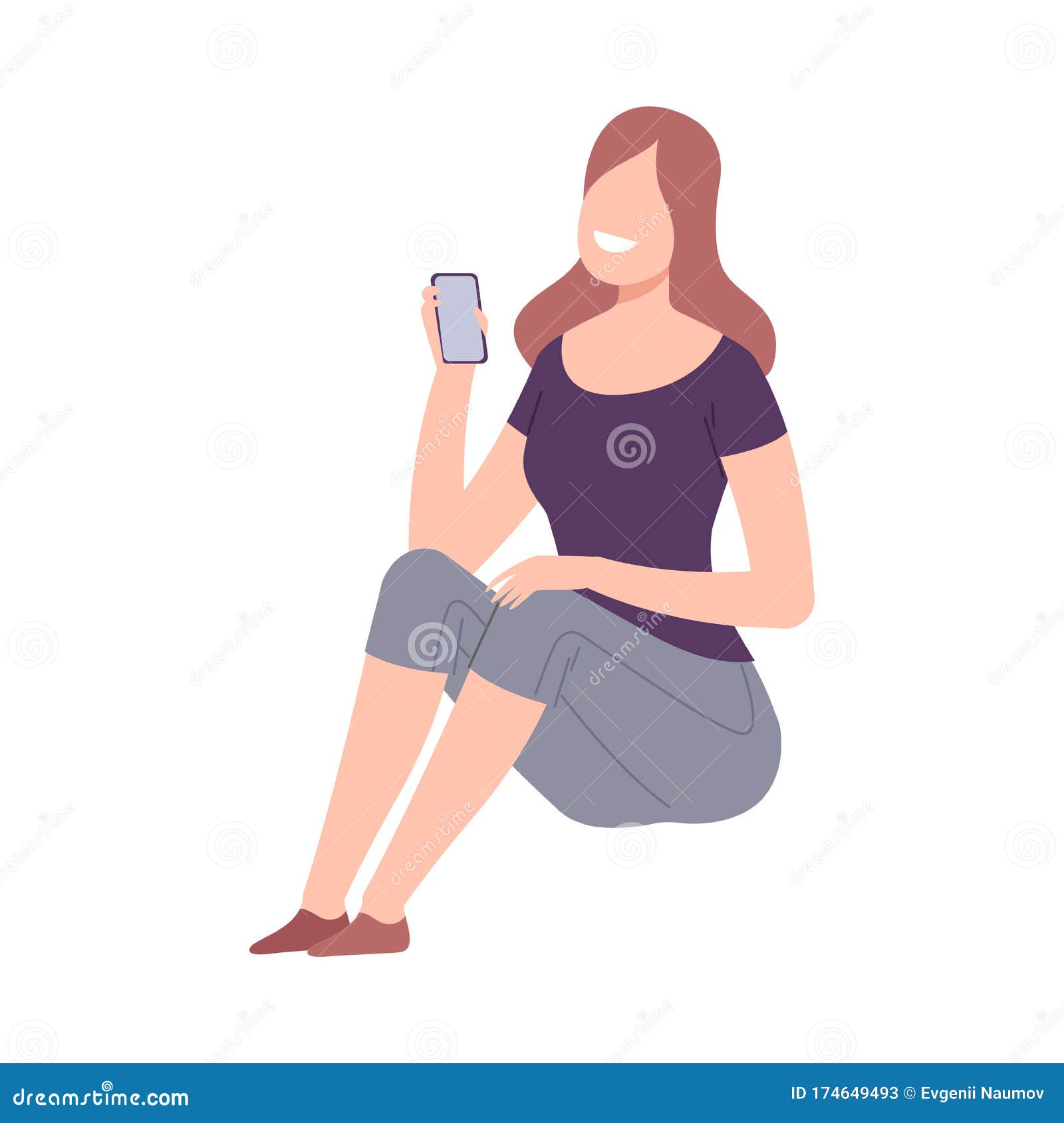 Smiling Woman With Modern Digital Gadget Girl Sitting On The Floor And