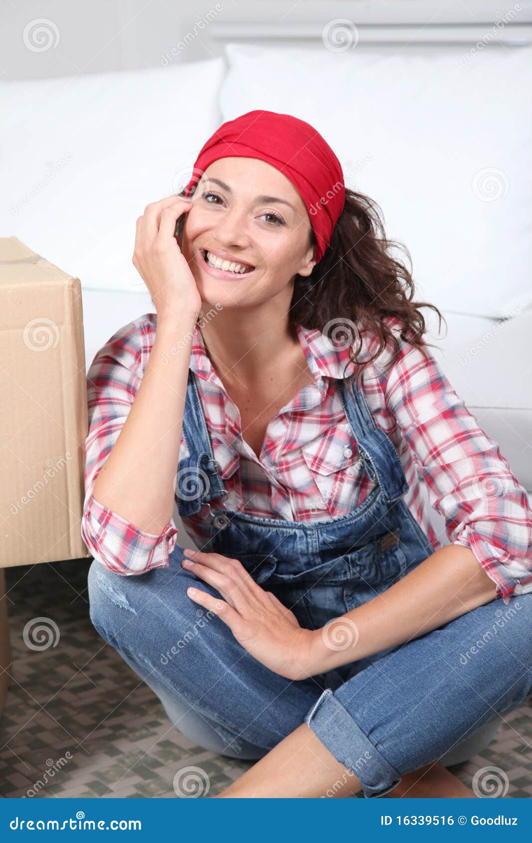 Smiling Woman Moving in New House Stock Photo - Image of room, moving ...
