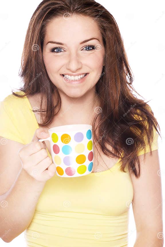 Smiling woman with mug stock image. Image of chocolate - 11036967