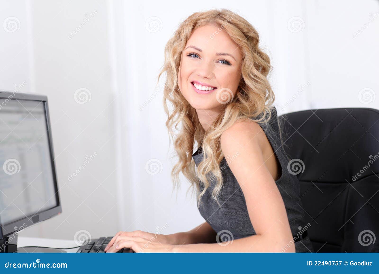 Smiling woman in office stock image. Image of years, pretty - 22490757