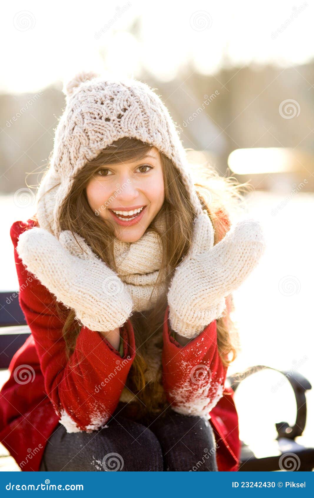 Smiling Woman Outdoors in Winter Stock Photo - Image of enjoying ...