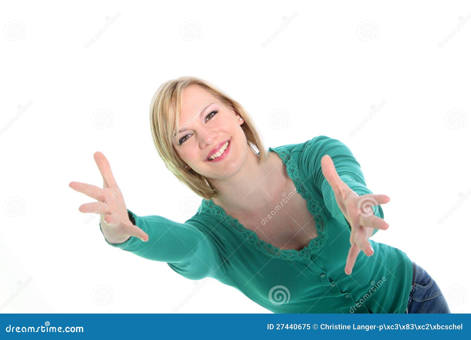 Smiling Woman with Outstretched Arms Stock Image - Image of effusive ...