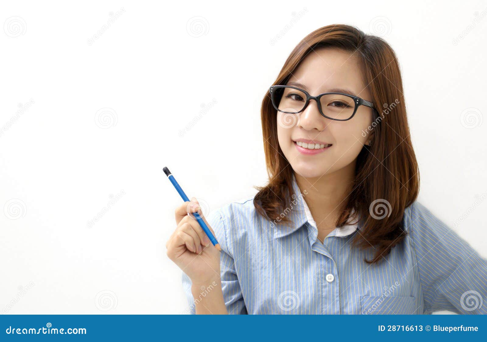 Smiling woman with a pen stock image. Image of expressing - 28716613