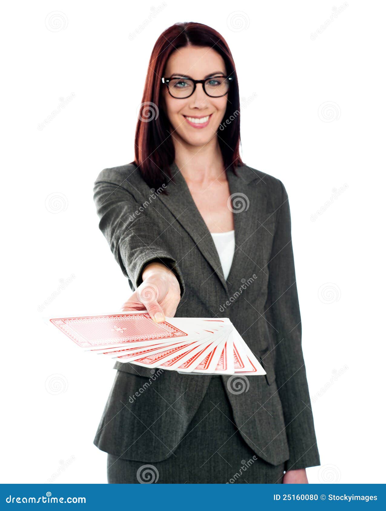 Smiling Woman with Playing Cards Stock Photo - Image of pick ...