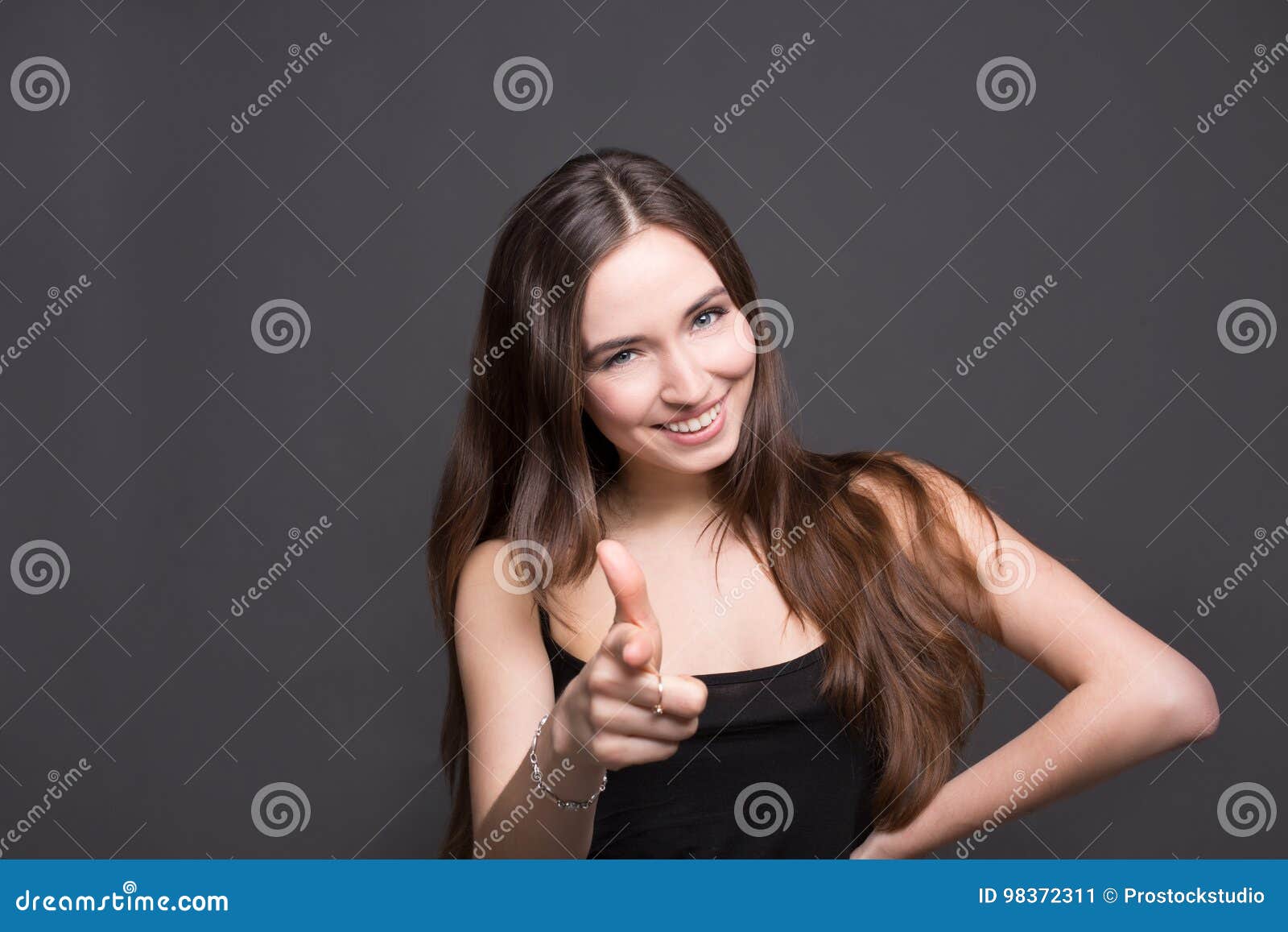 Smiling Woman Pointing At Camera Stock Image Image Of Joyful Female