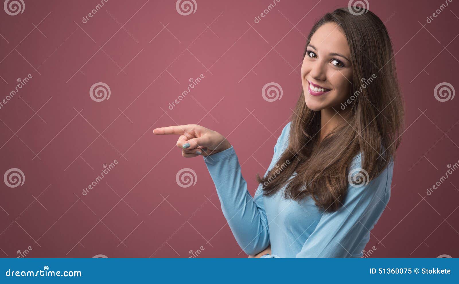 Smiling Woman Pointing Left Stock Image - Image of portrait, long: 51360075