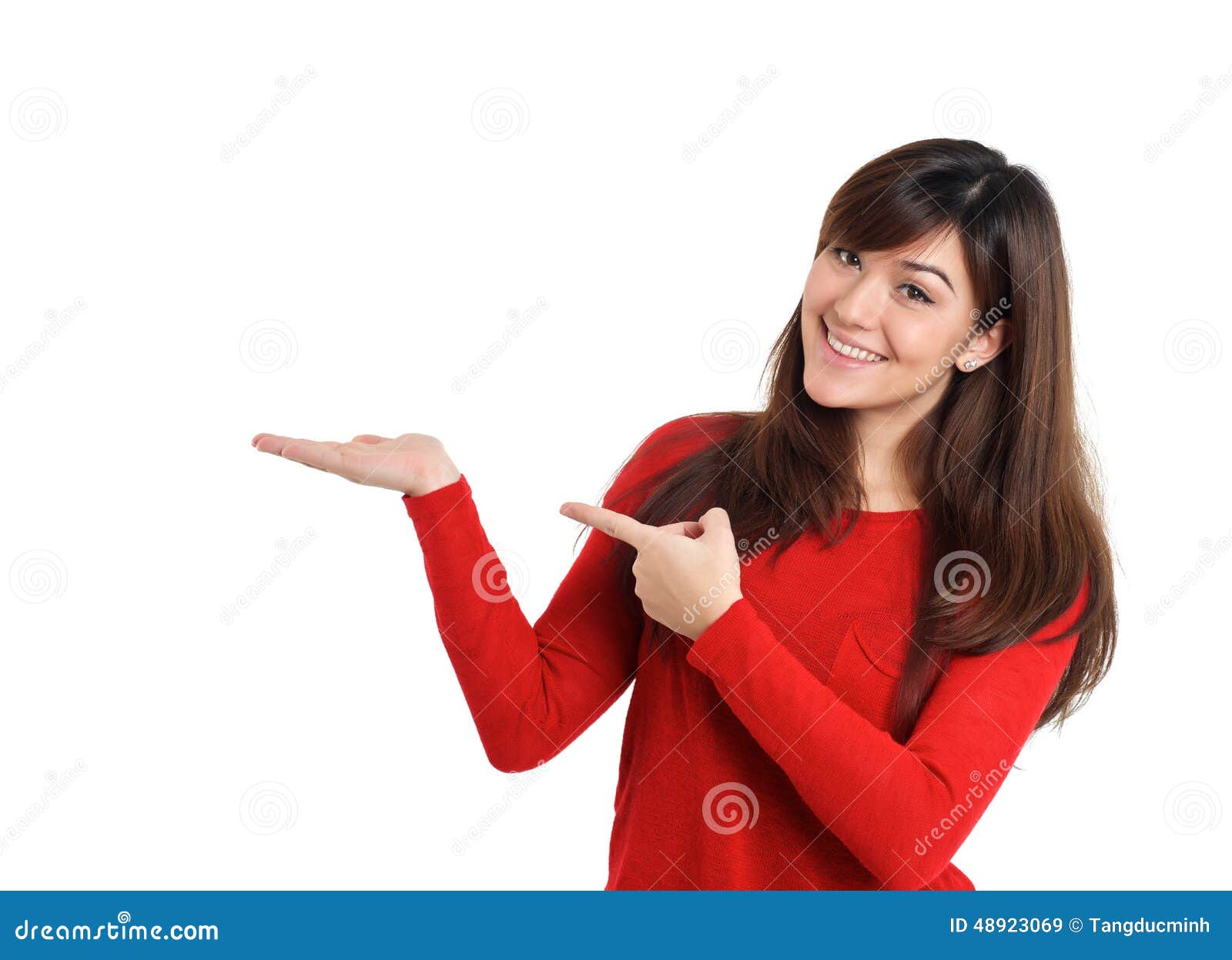 Smiling Woman Pointing Product Stock Image - Image of young ...