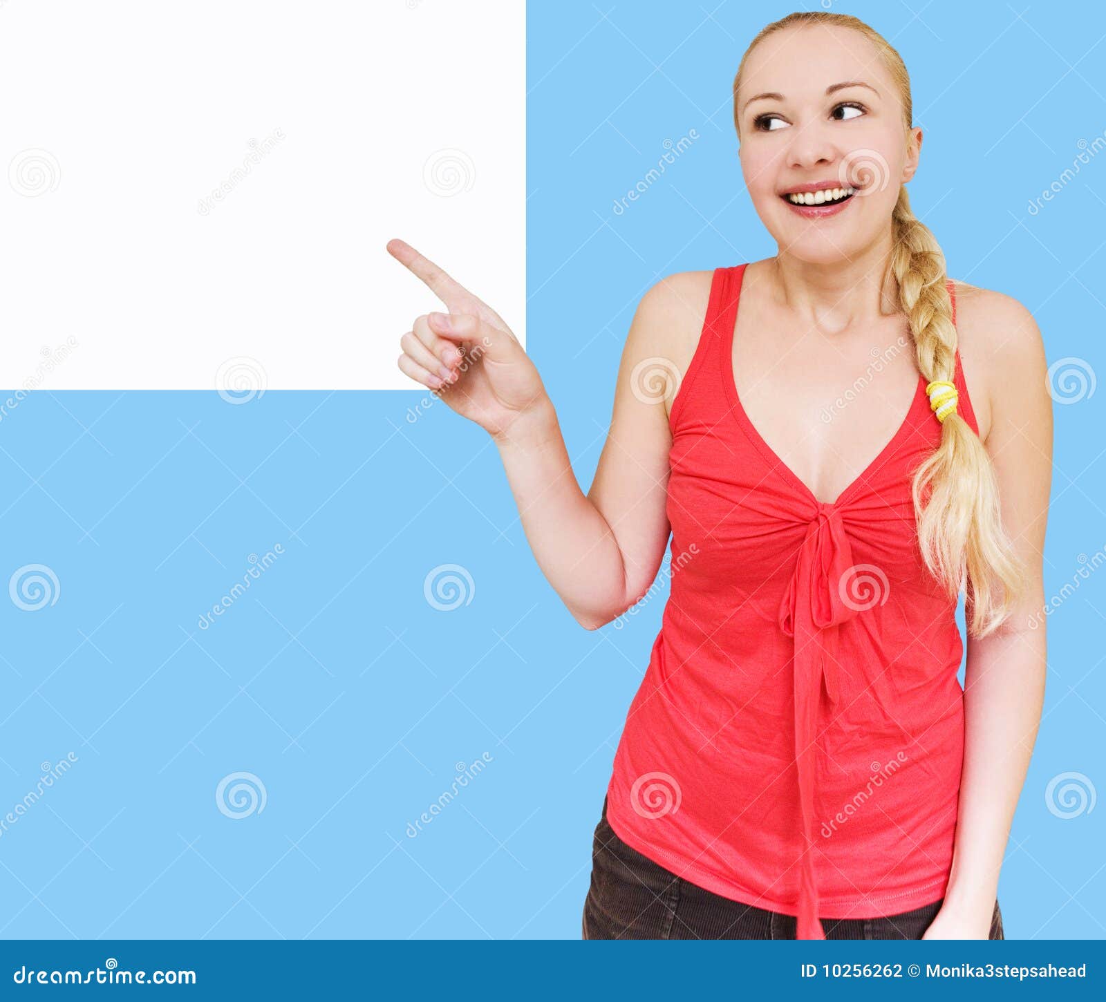 Smiling Woman Pointing Towards Copyspace Stock Photo - Image of happy ...