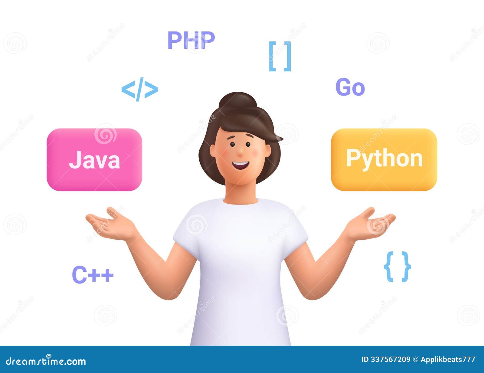 Smiling Woman Programmer or it Specialist Choose Programming Language, Scripts. Software ...