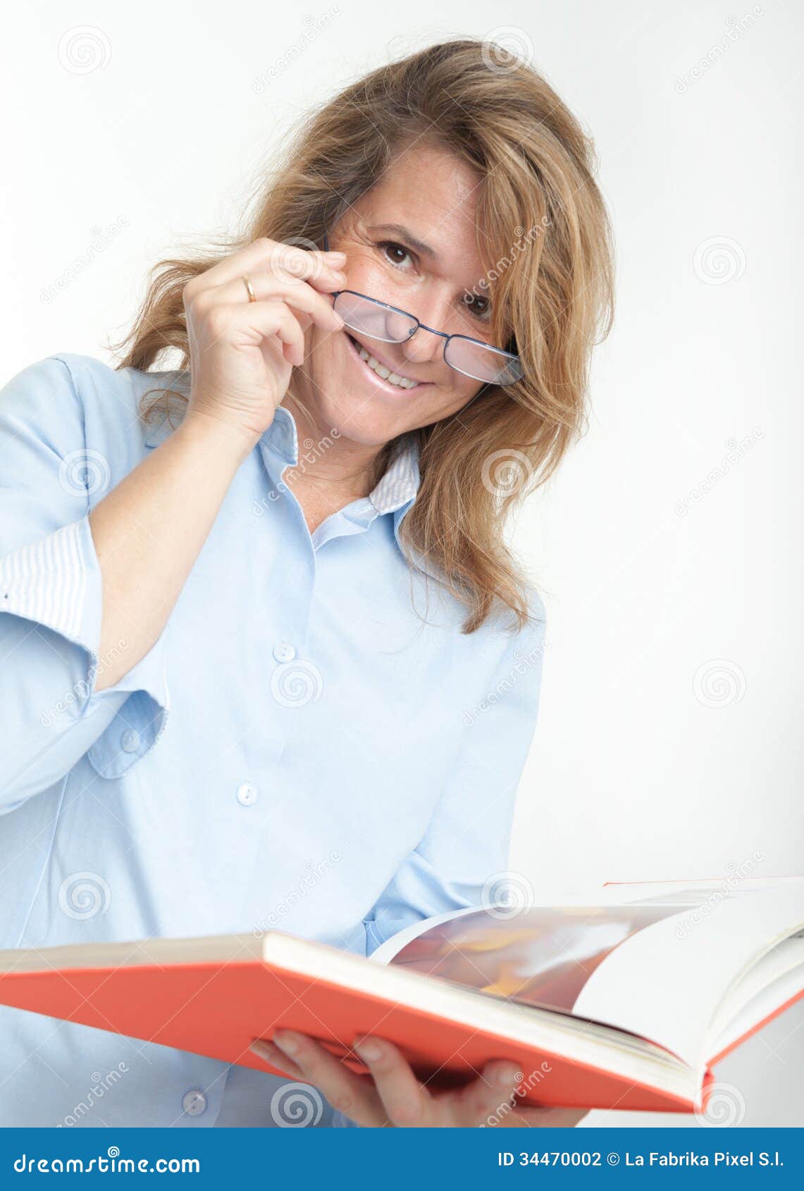 Smiling Woman Reading a Book Stock Photo - Image of cheerful, happy ...