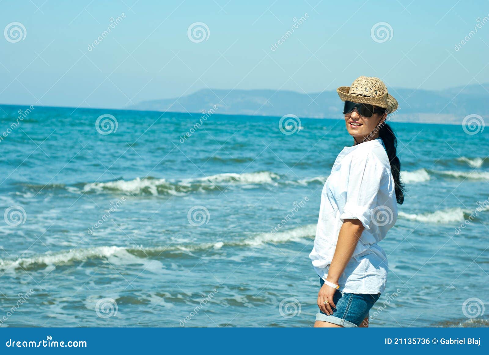 Smiling woman at sea stock photo. Image of female, beach - 21135736