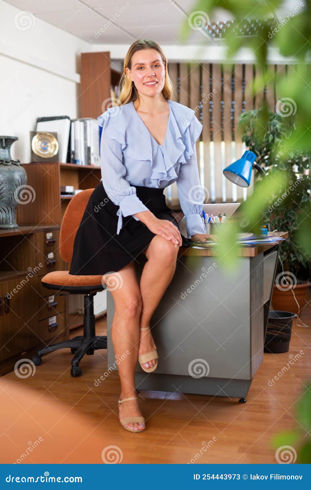 Smiling Woman Secretary Posing At Her Working Place Stock Image Image