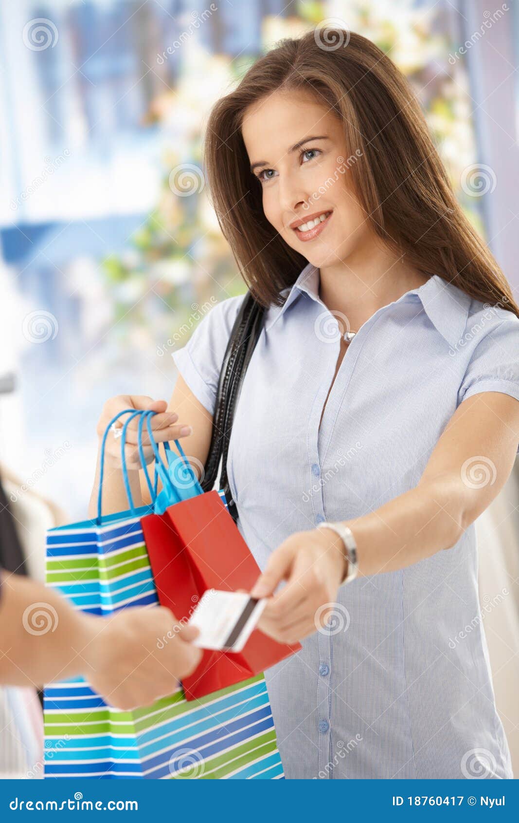 Smiling Woman after Shopping Stock Image - Image of face, american ...