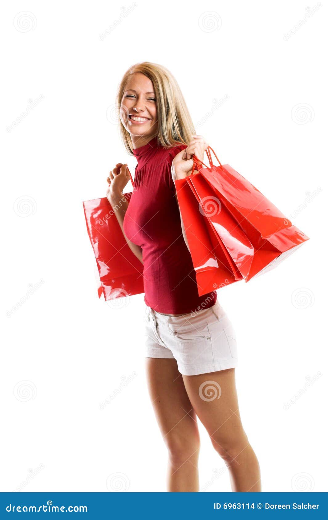 Smiling woman at shopping stock photo. Image of isolated - 6963114
