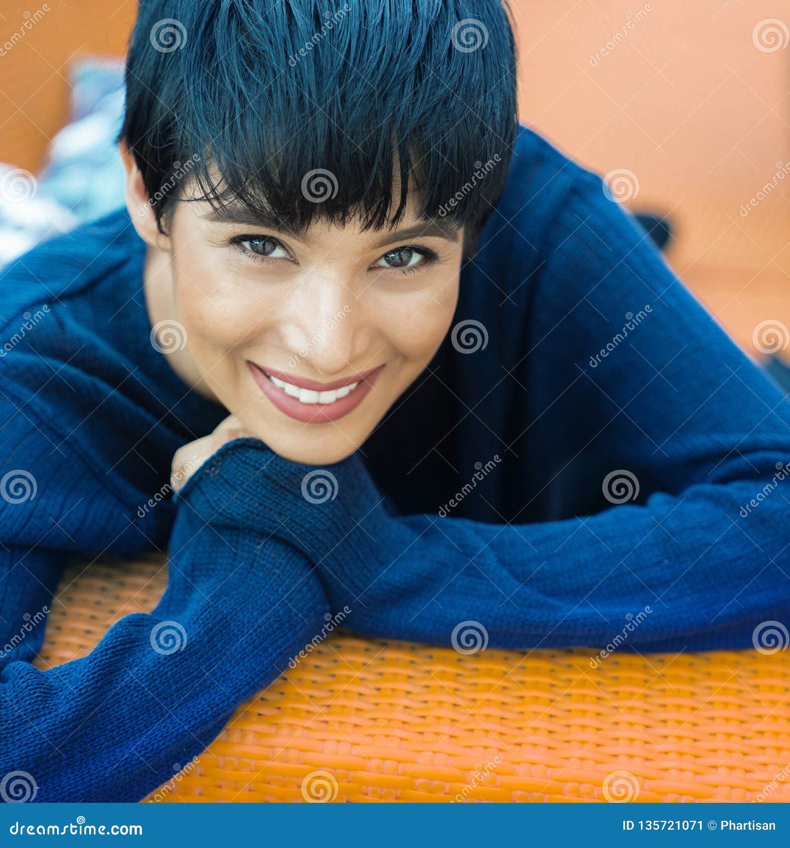 Smiling Woman with Short Smiling Stock Image - Image of pink, lifestyle ...