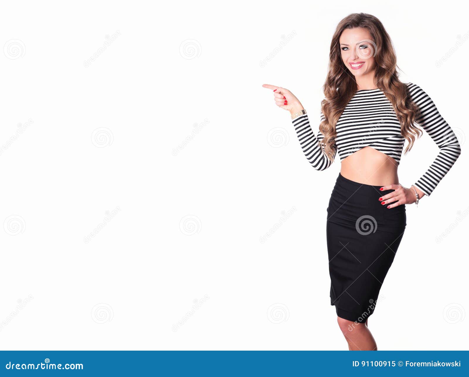 Smiling Woman Showing Copy Space. Stock Image - Image of clothing ...