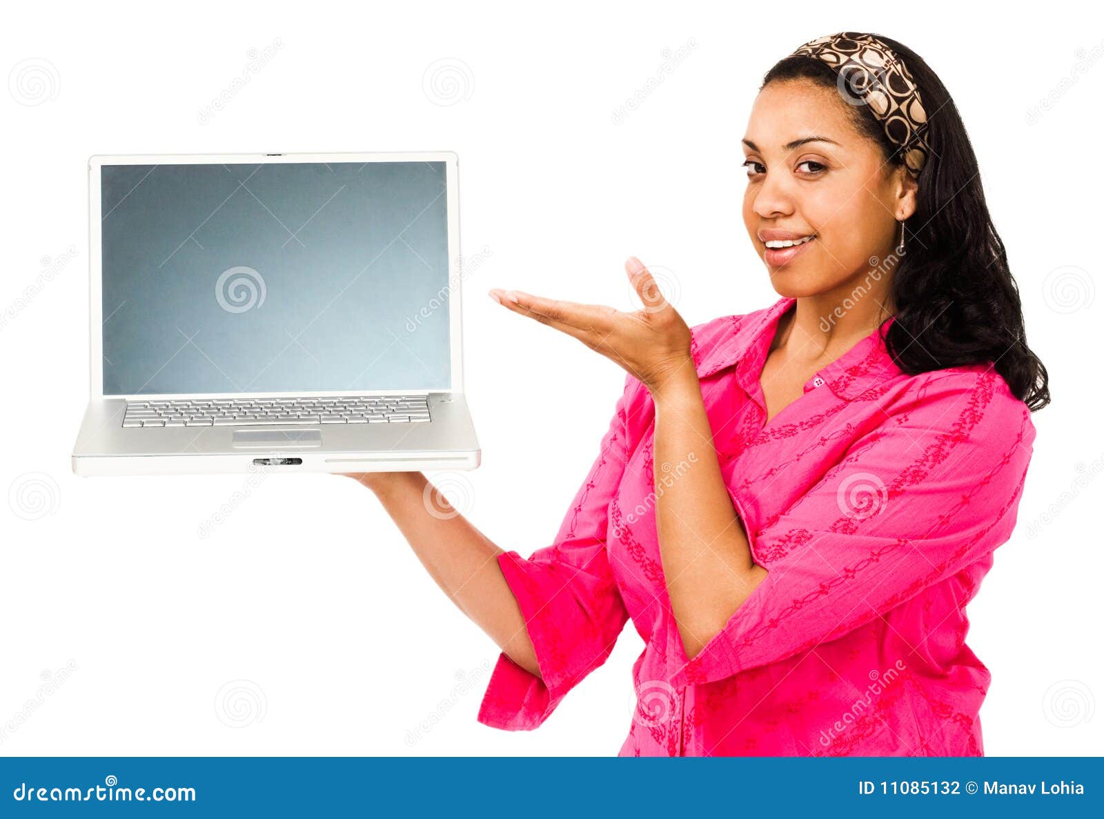 Smiling Woman Showing Laptop Stock Photo - Image of chic, lifestyles ...