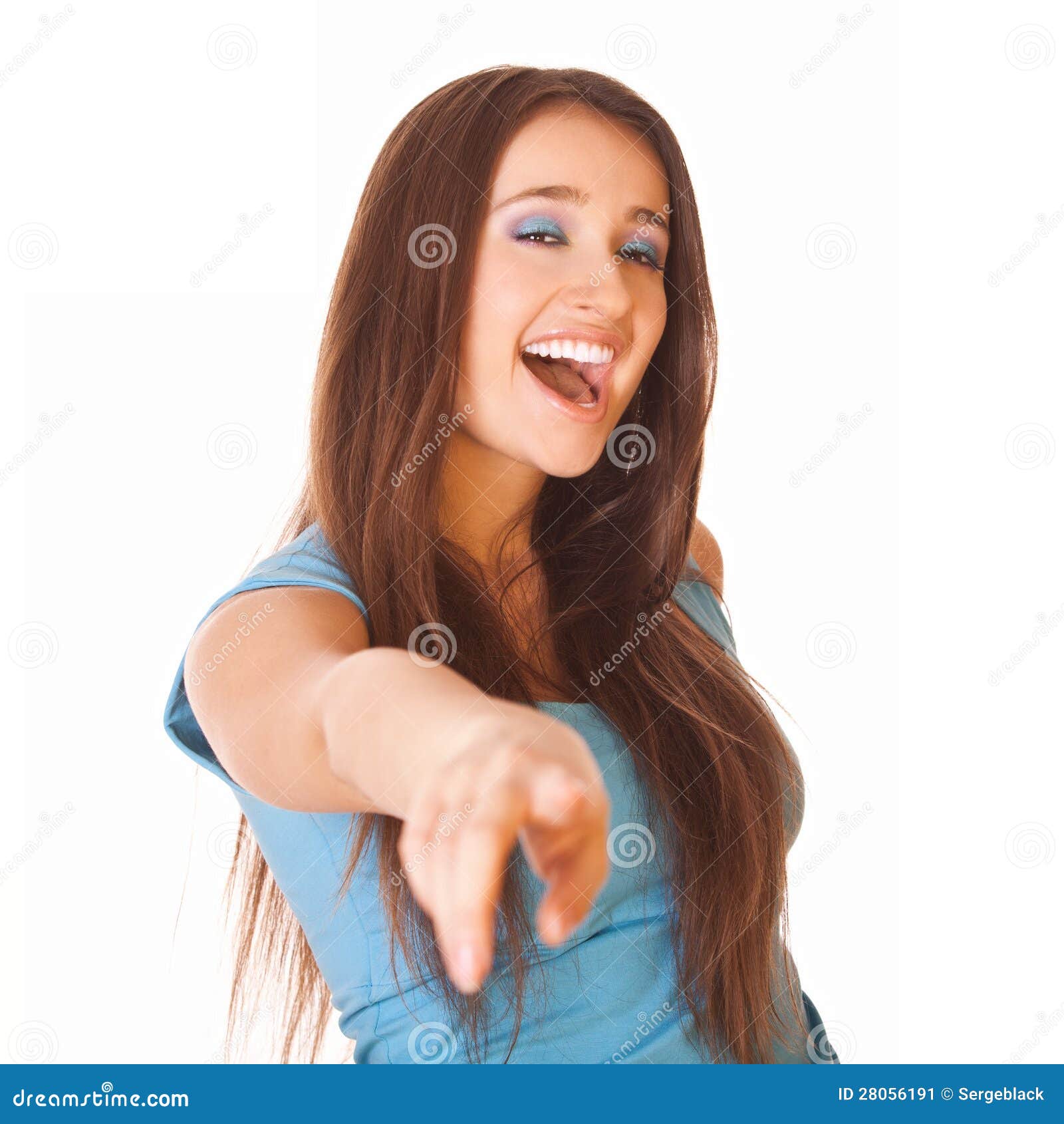 Smiling Woman Shows Forward at You Stock Image - Image of forward ...