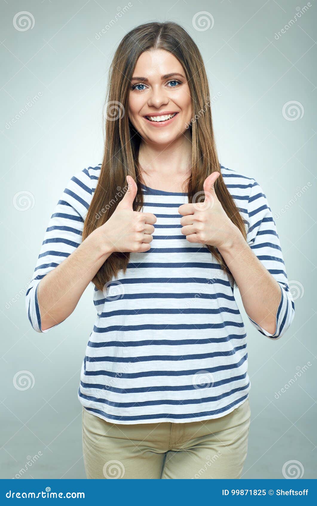 Smiling Woman Shows Thumb Up Stock Image Image Of Single People