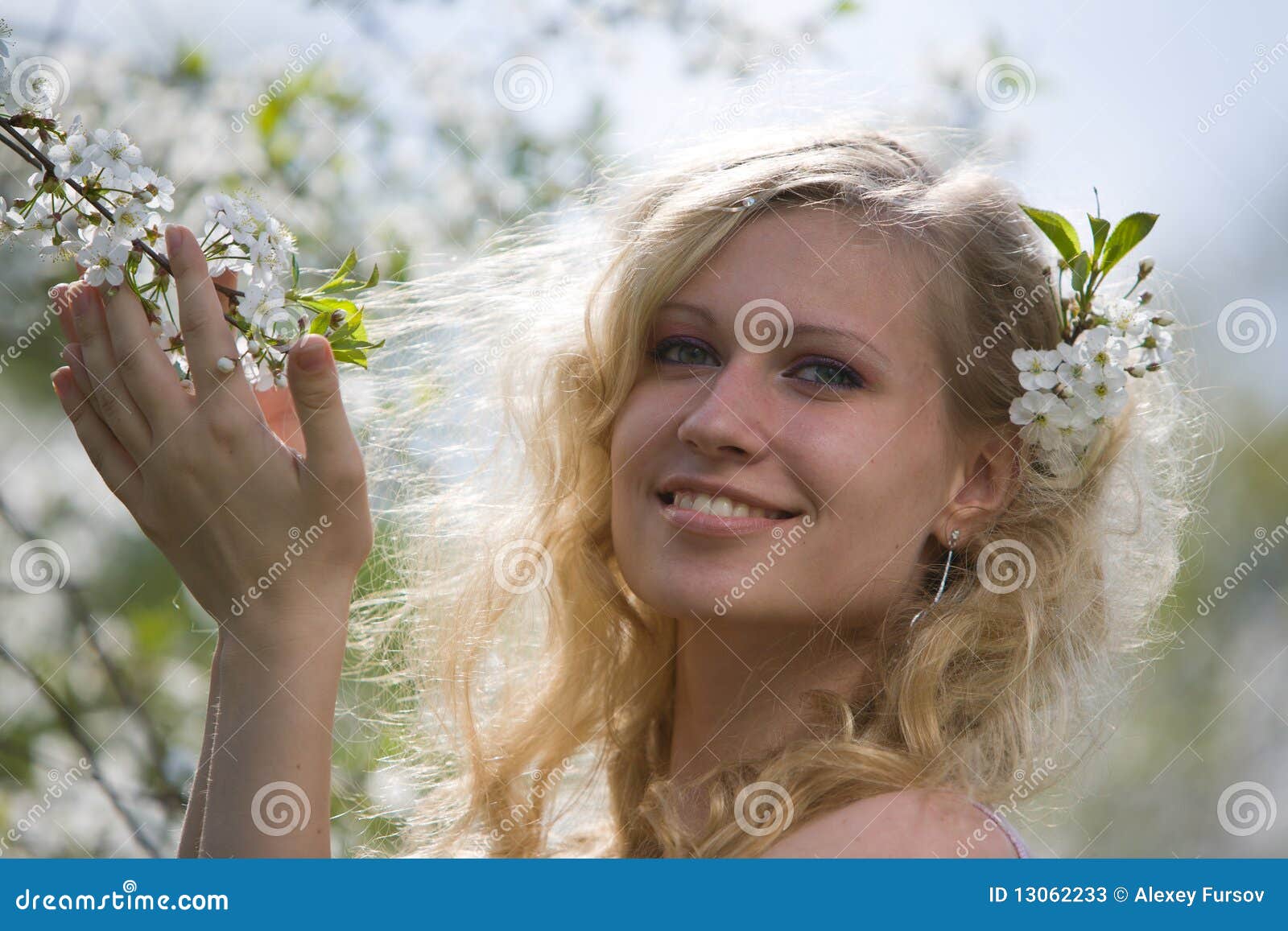 Smiling woman at spring stock image. Image of looking - 13062233