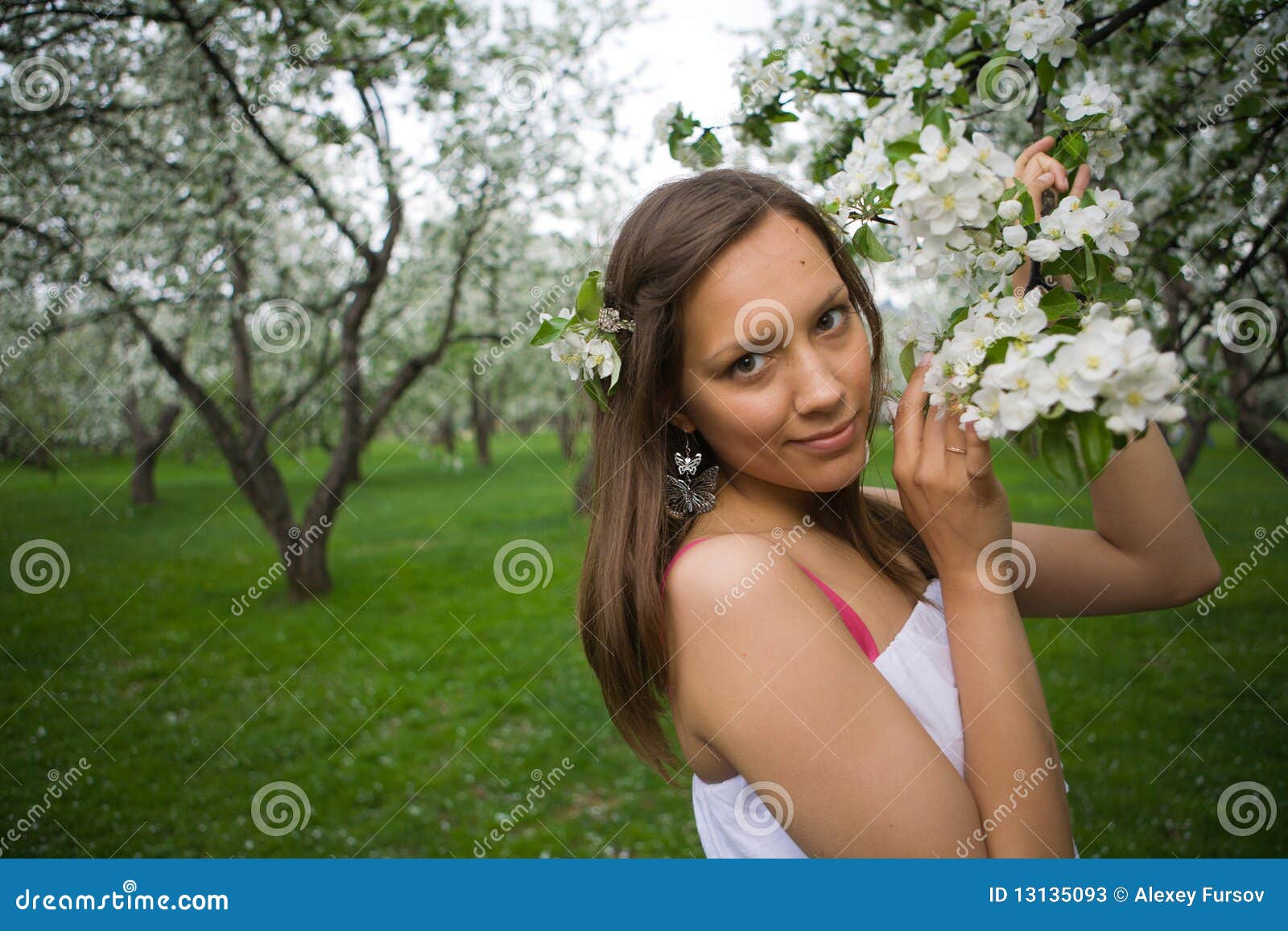 Smiling woman at spring stock image. Image of female - 13135093
