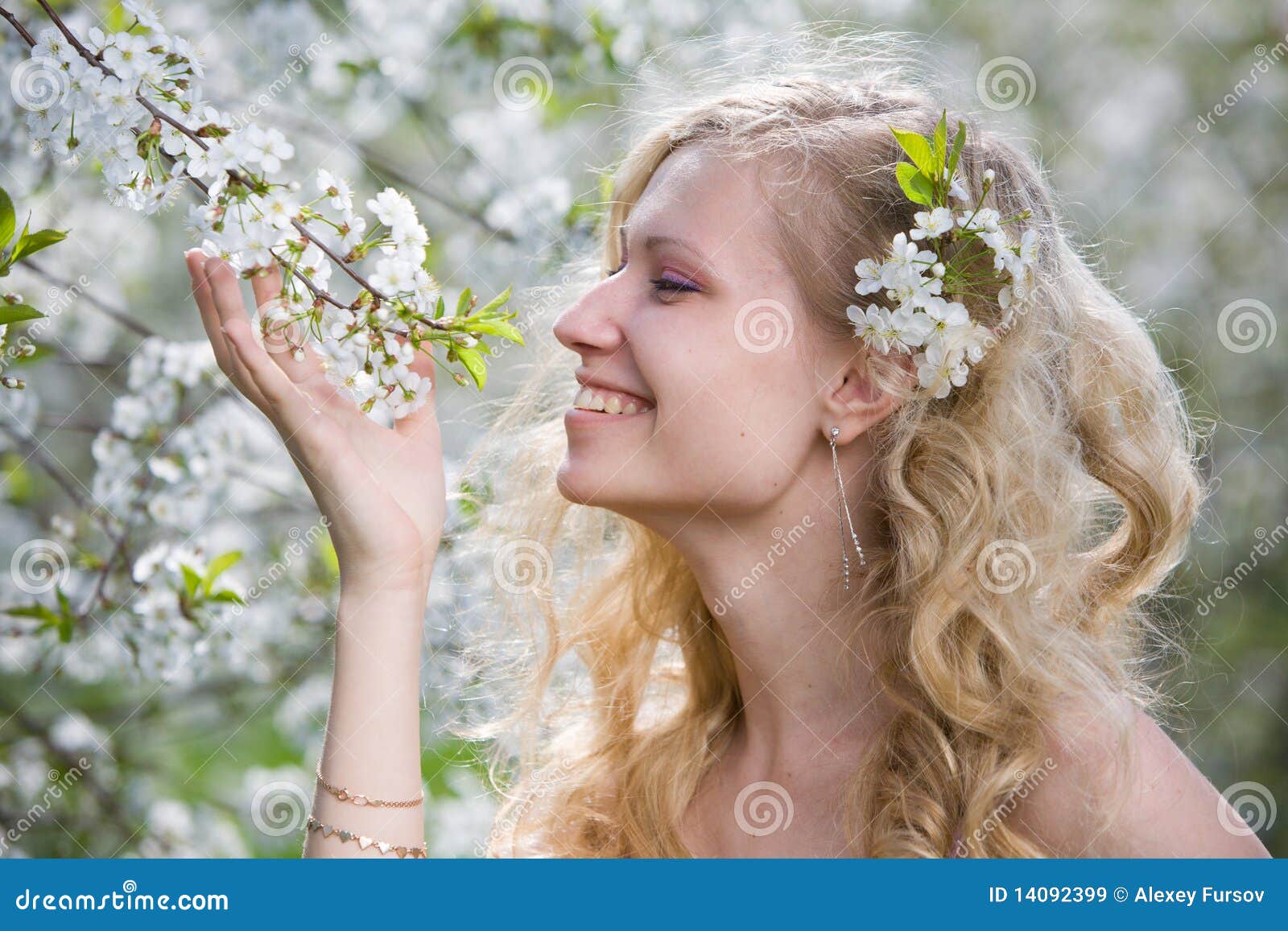 Smiling woman at spring stock image. Image of nature - 14092399