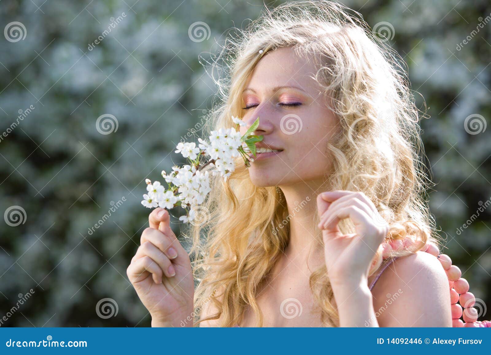 Smiling woman at spring stock photo. Image of field, cheerful - 14092446