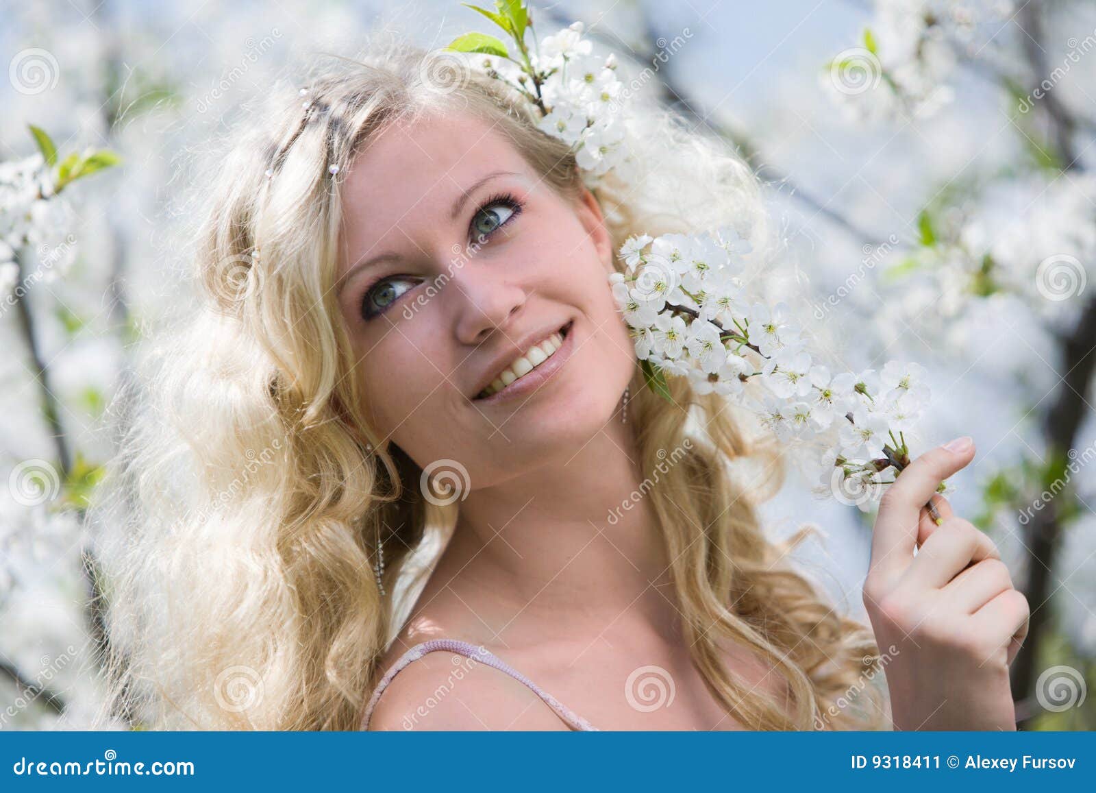 Smiling woman at spring stock image. Image of outdoor - 9318411