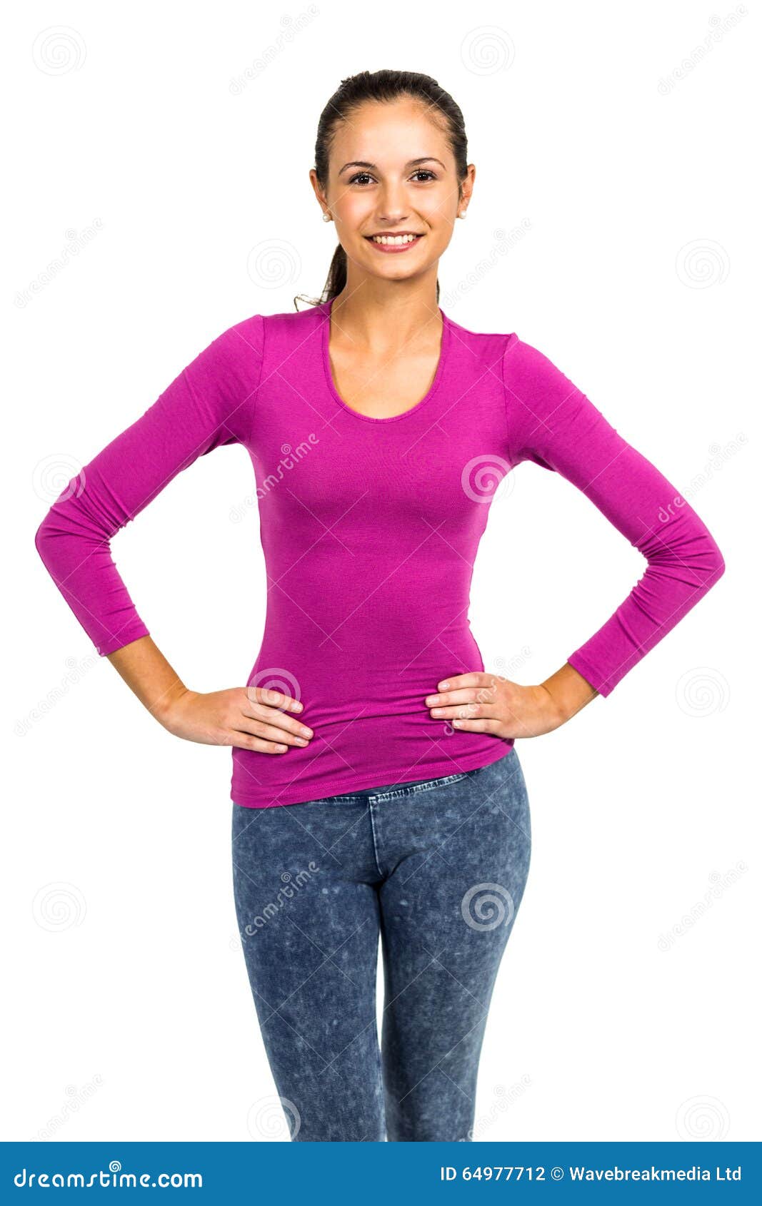 Smiling Woman Standing with Hands on Hips Stock Photo - Image of hand ...