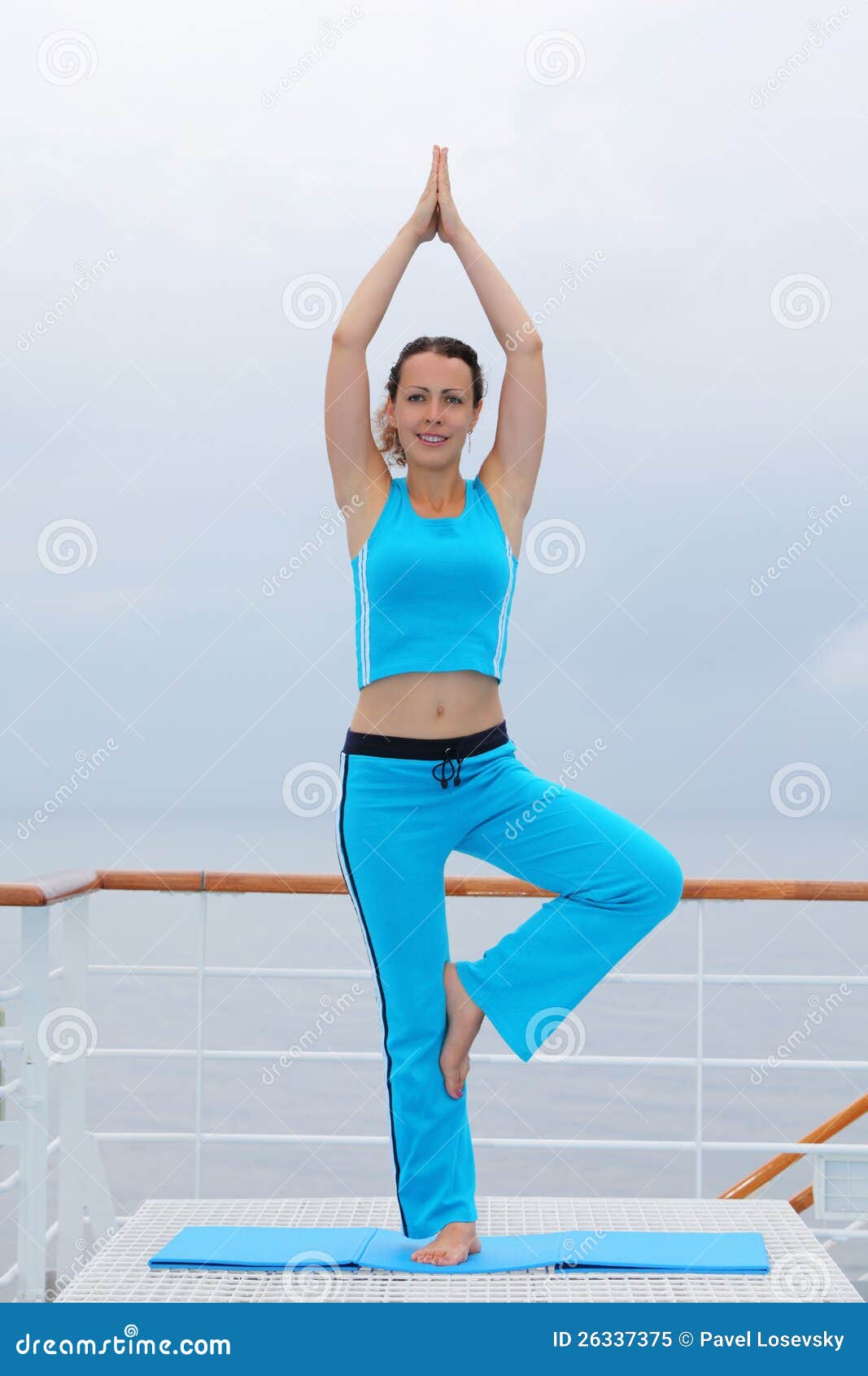 Smiling Woman Stands and Does Exercise Stock Image - Image of fitness ...