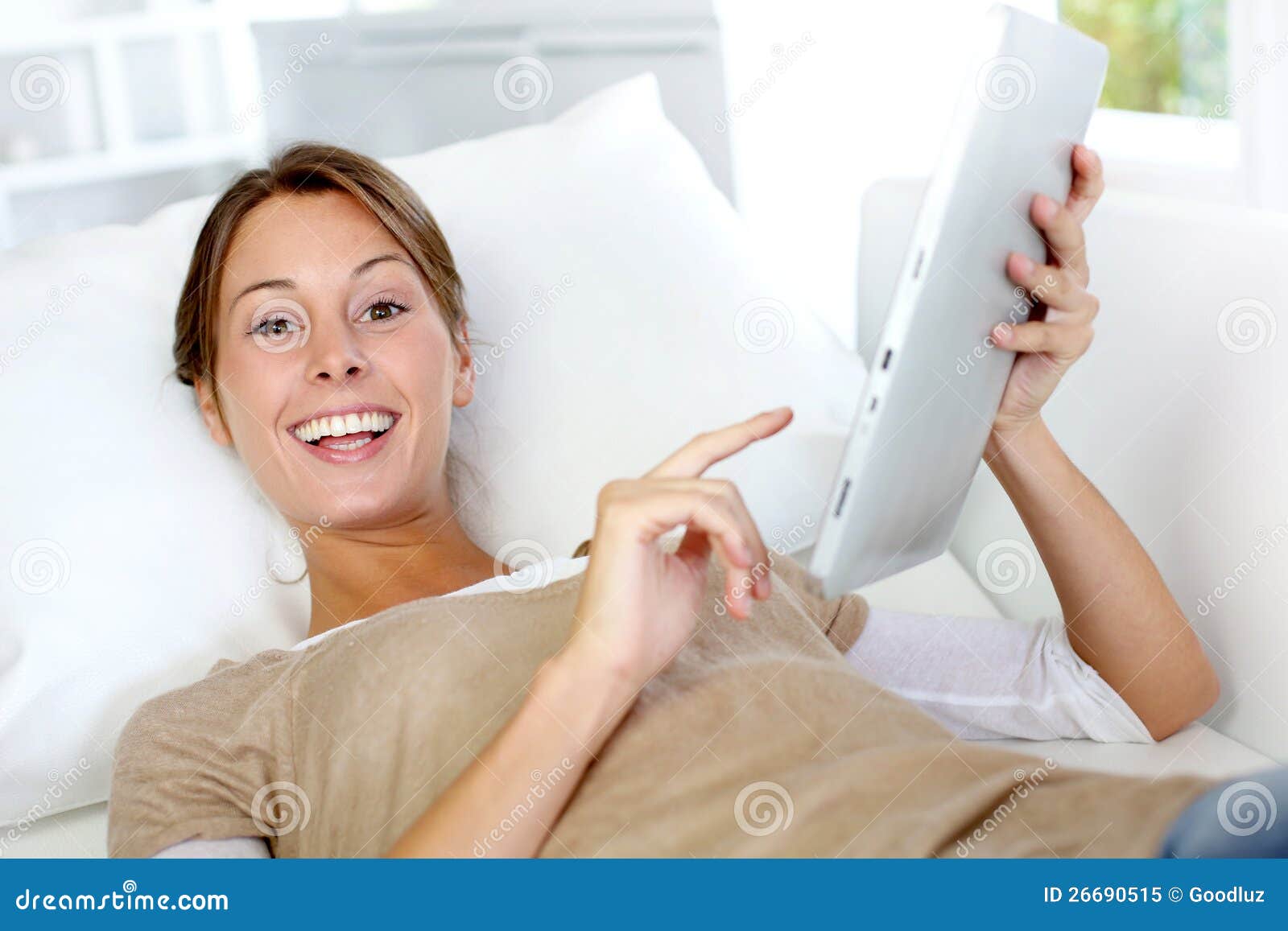 Smiling woman with tablet stock image. Image of lifestyle - 26690515
